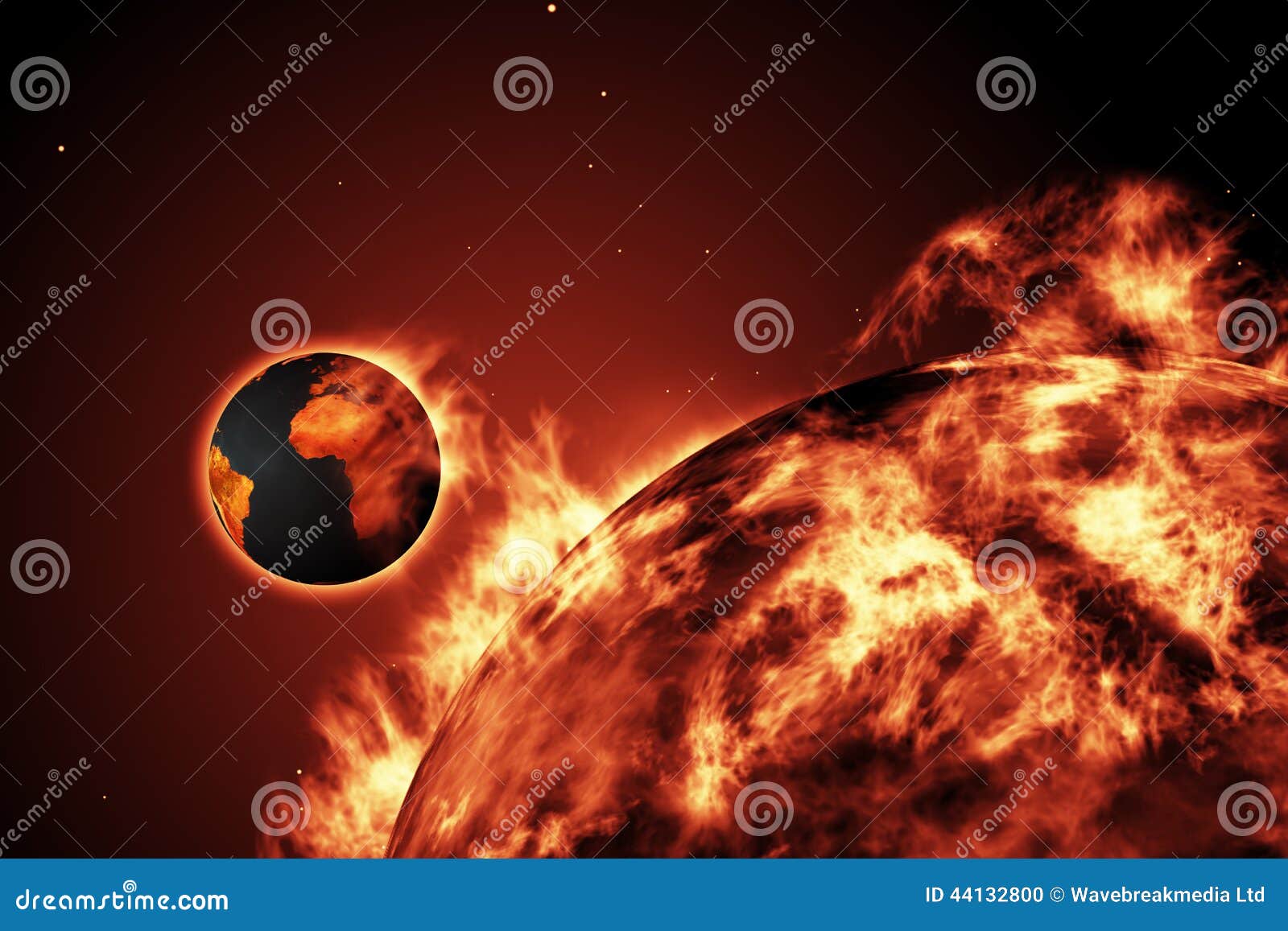 Large Fire Ball of the Sun with Earth Stock Illustration - Illustration ...