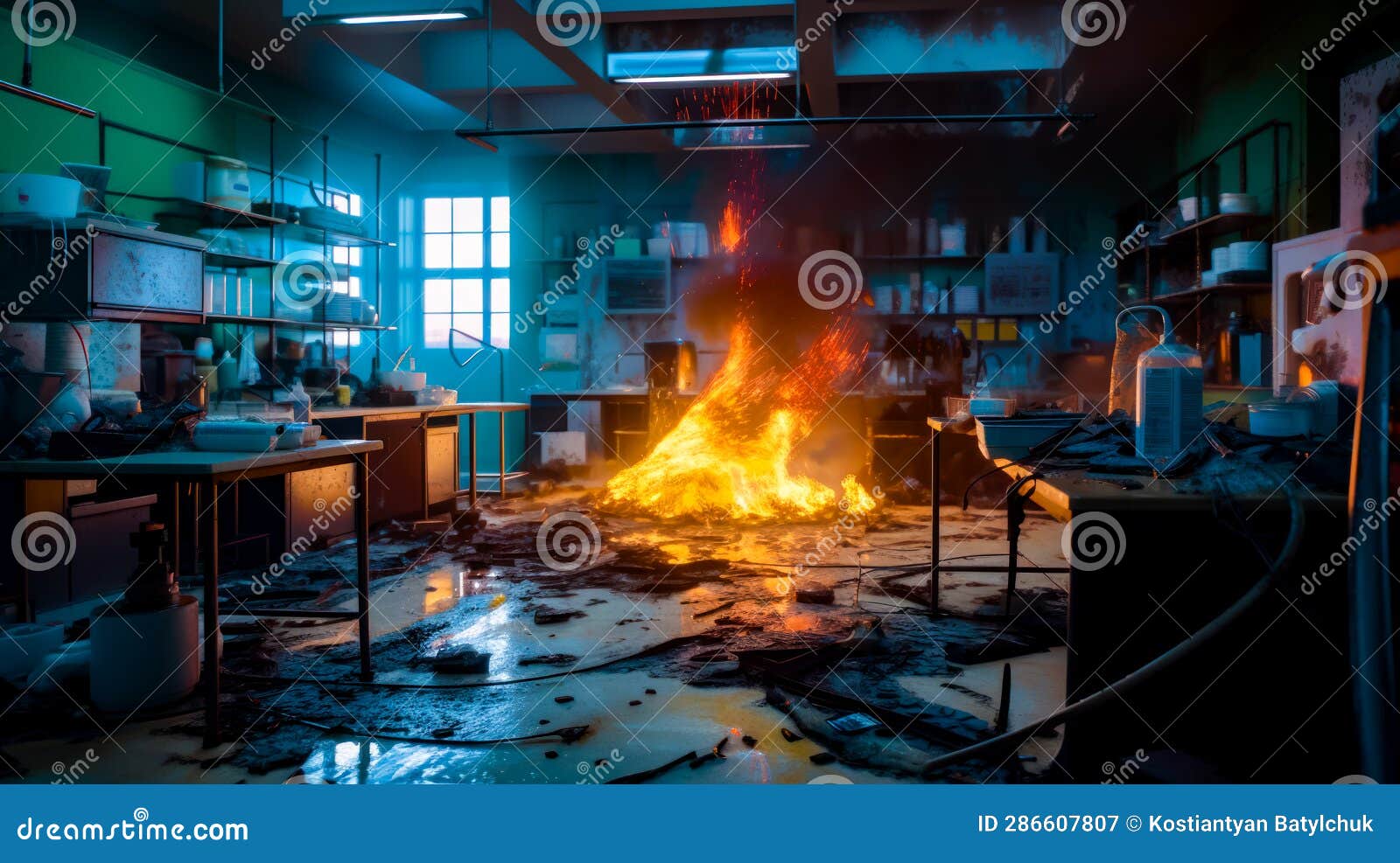 Large Fire is Burning Inside of Room with Lot of Windows Stock Image ...