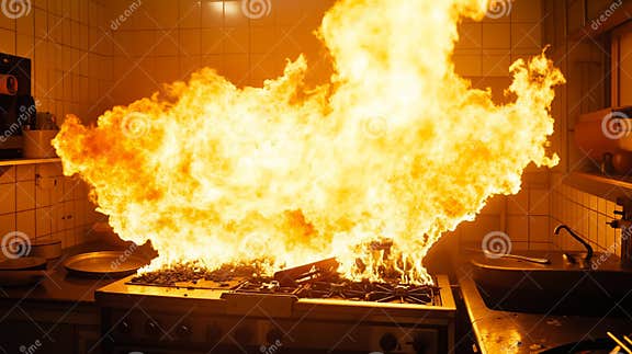 A Large Fire is Burning in a Kitchen Stock Photo - Image of response ...