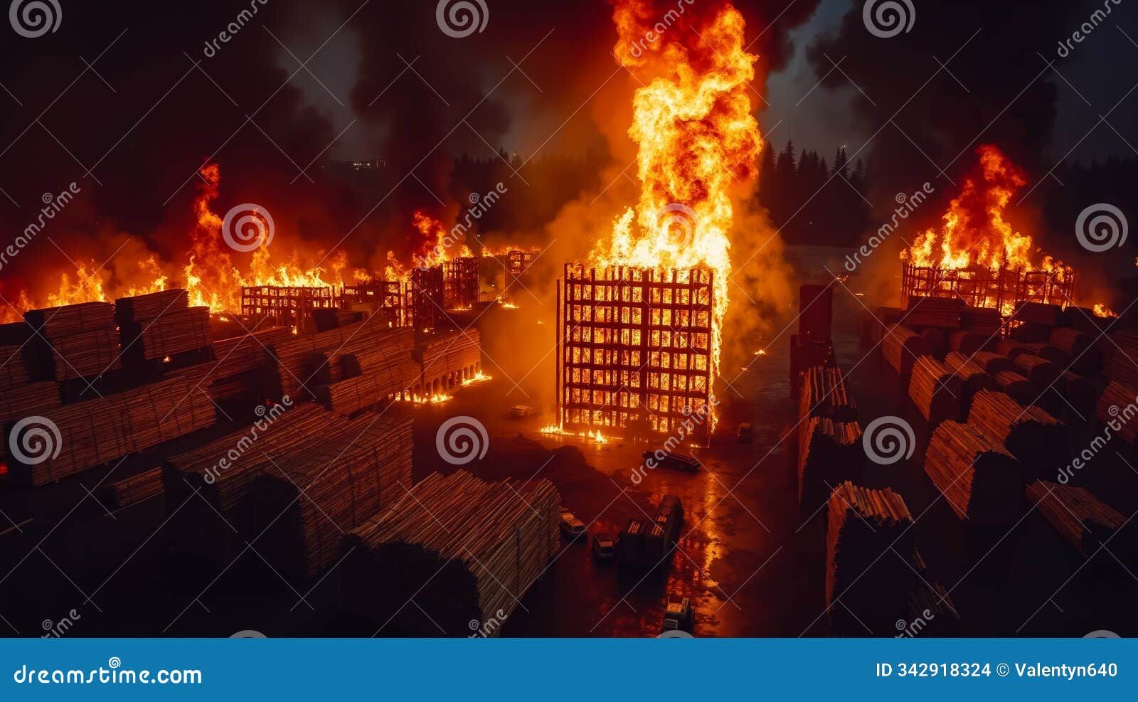 A Large Fire is Burning in a Large Warehouse Stock Photo - Image of ...