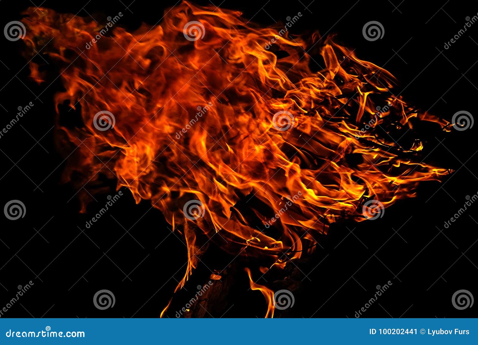 Large Fire Flame on a Black Background-2 Stock Image - Image of night ...