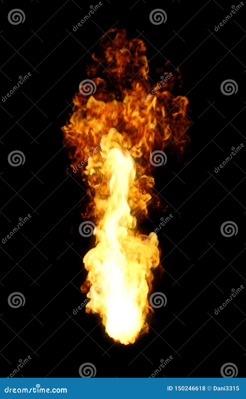 Large Fire with Long Flames Isolated on Black Stock Photo - Image of ...