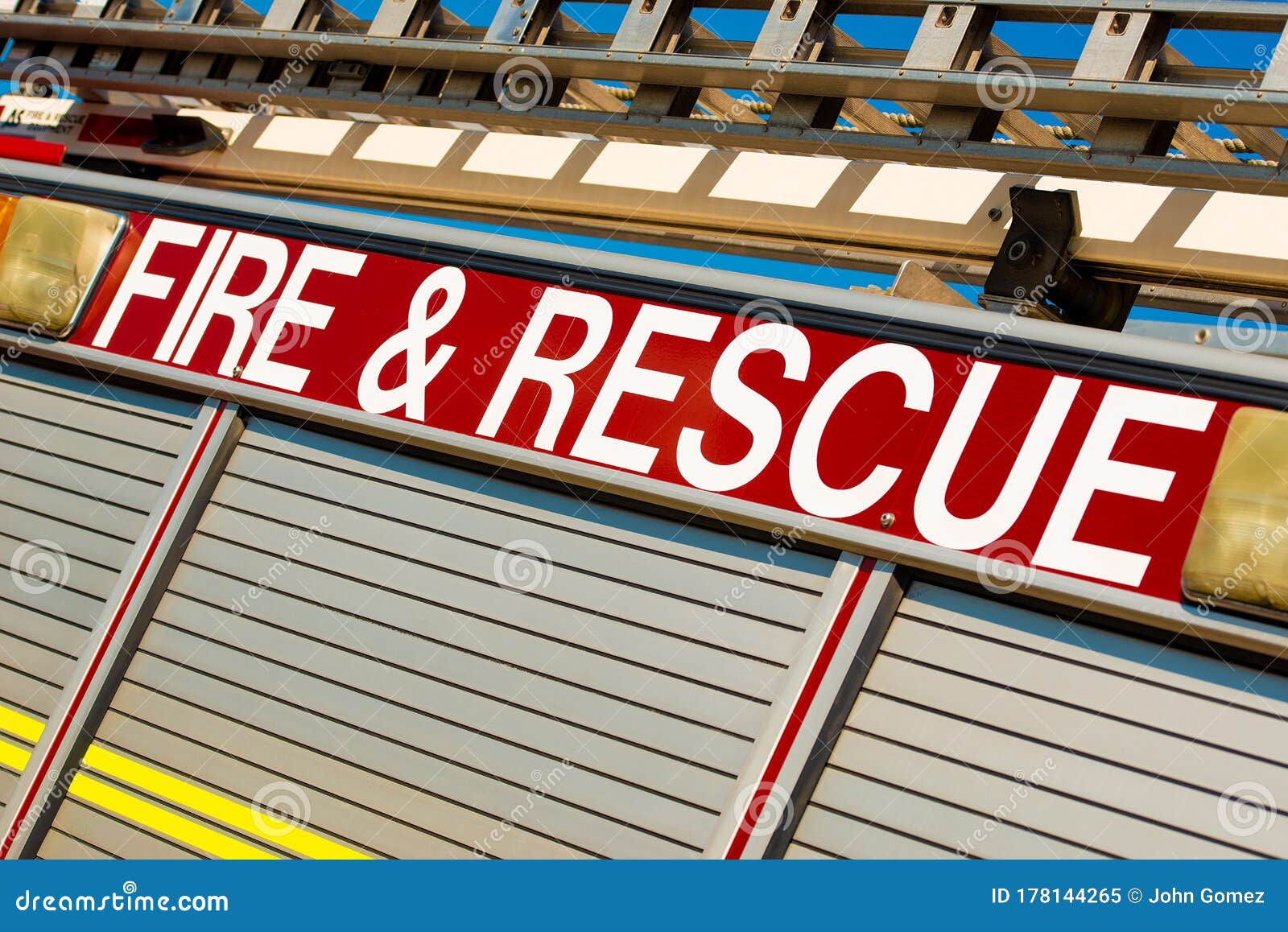 Large Fire and Rescue Sign on Fire Engine. Stock Image - Image of ...