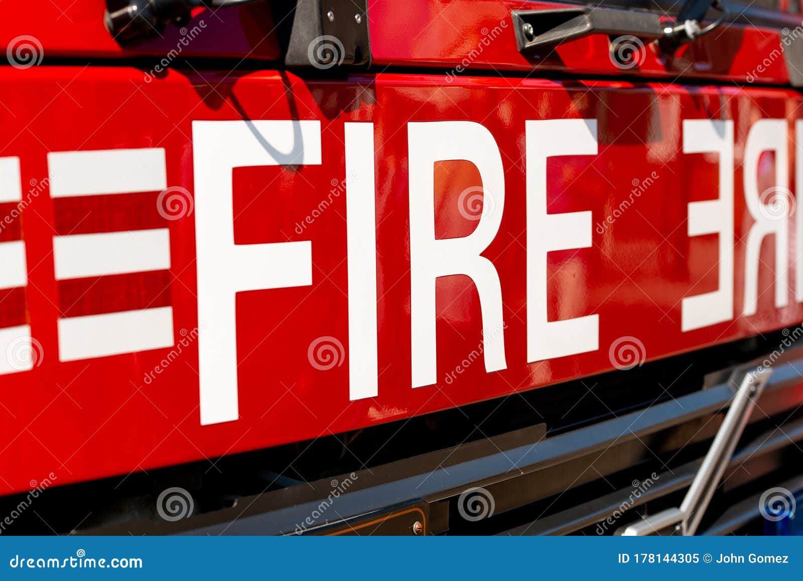 Large FIRE Sign on Front of British Fire Engine. Stock Image - Image of ...