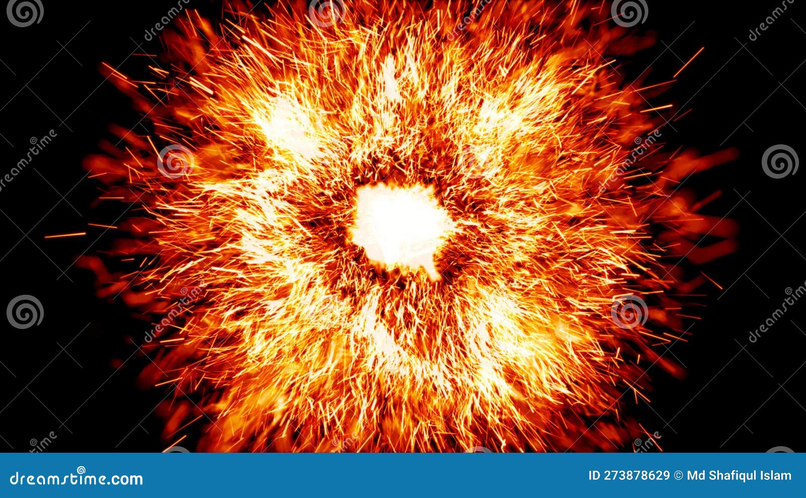 Large Fireball with Black Smoke. Shiny Fire Rays. Fire Explosion ...