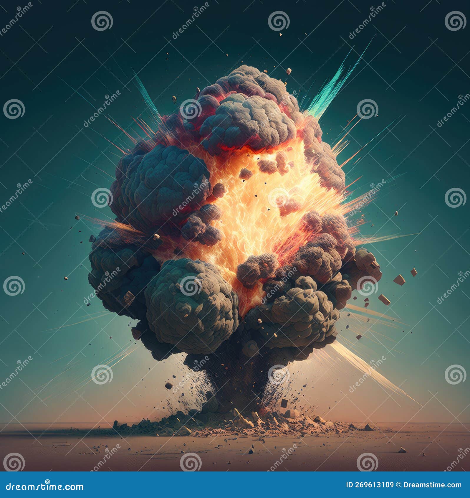 A Large Fireball from an Explosion in an Empty Desert. Created with ...