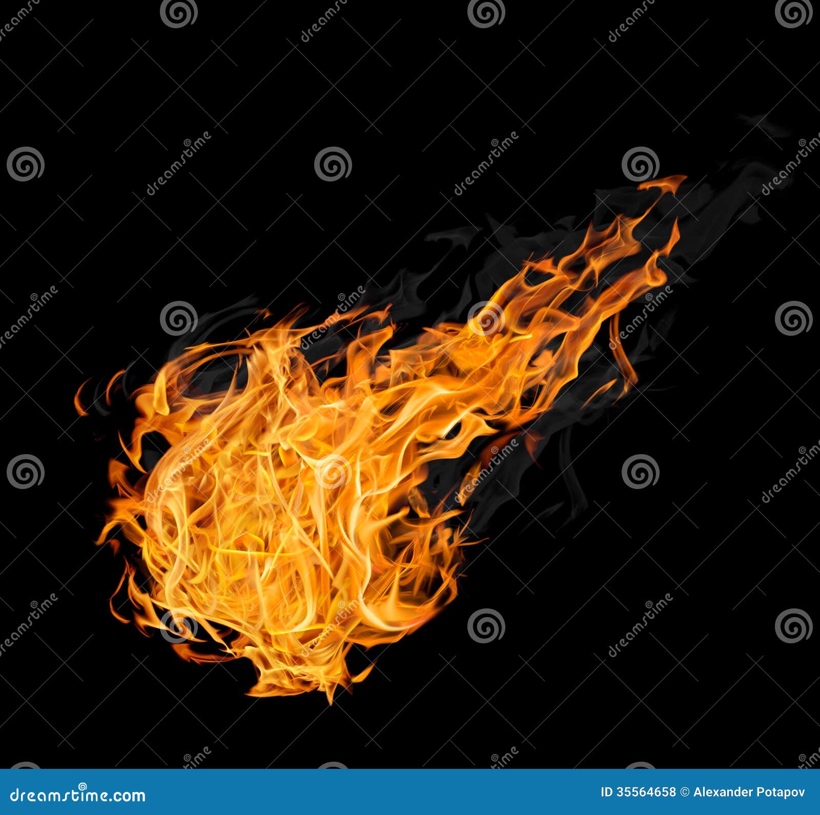 Large Fireball with Smoke on Black Stock Photo - Image of flare, comet ...