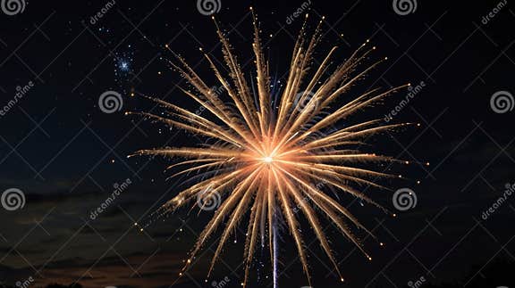 Bright Golden Fireworks Exploding in the Night Sky Stock Image - Image ...
