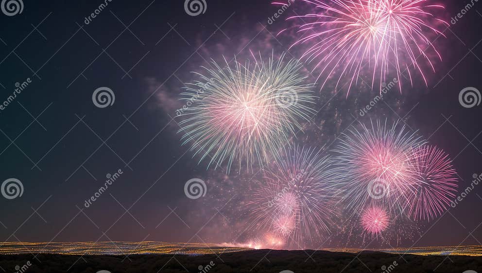 A Large Fireworks is Lit Up the Sky Stock Illustration - Illustration ...