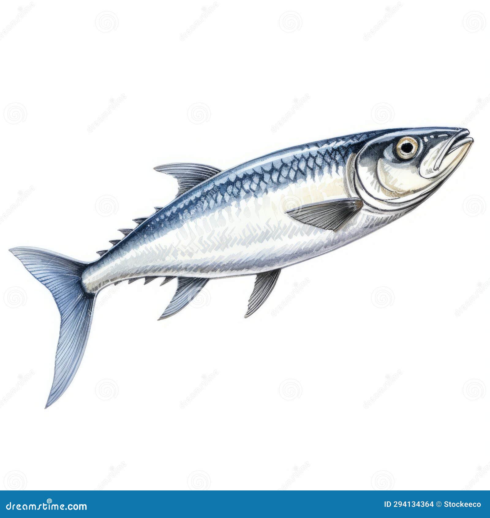 Realistic Hand Drawn Sardine Fish Illustration on White Background ...