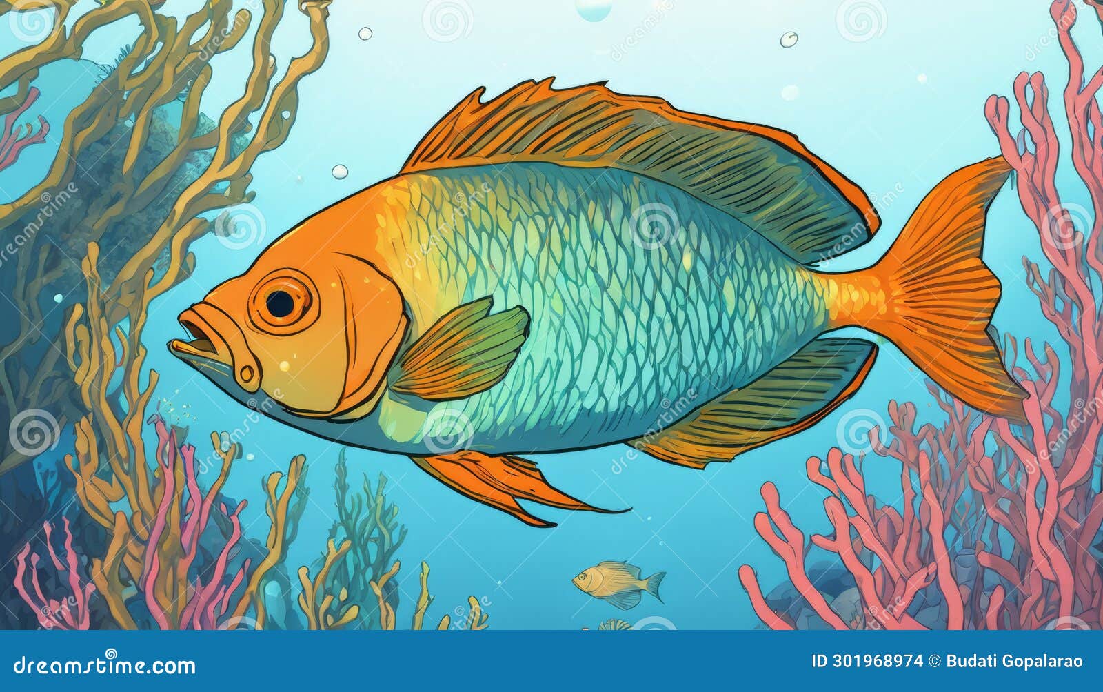 A Large Fish is Swimming in the Ocean Stock Illustration - Illustration ...