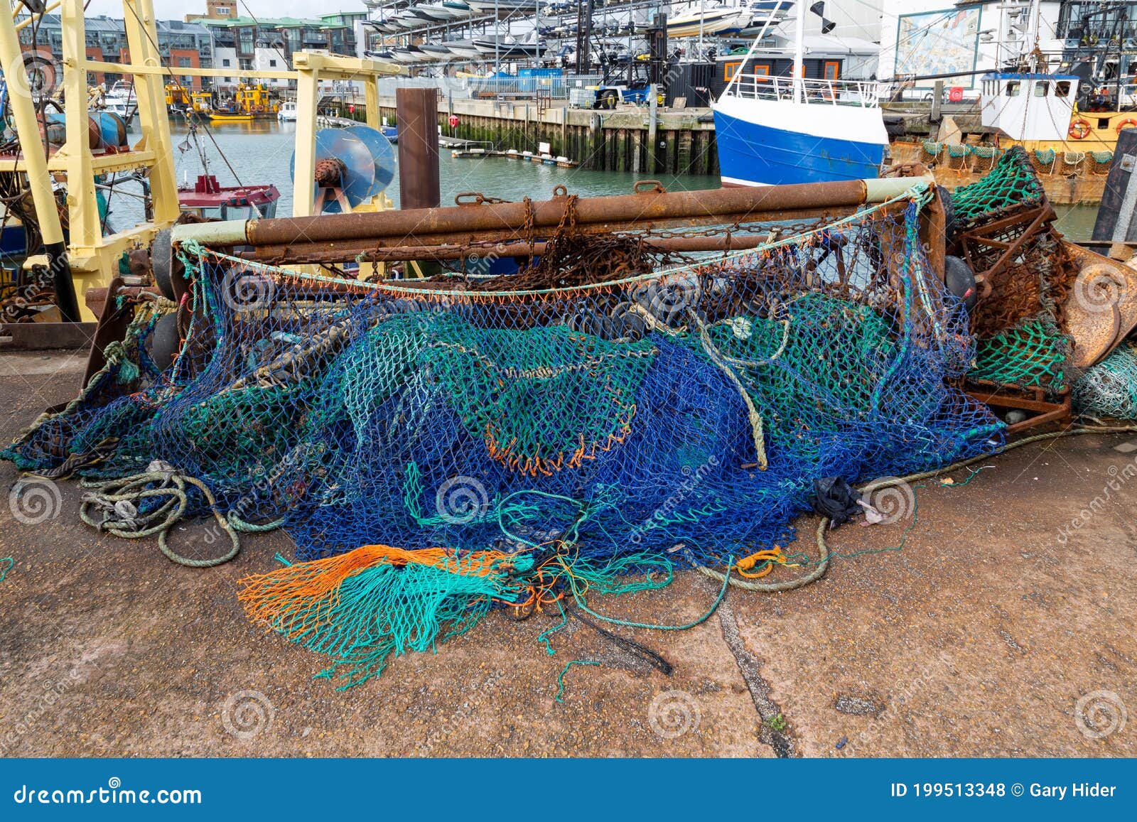 A Large Fishing Trawler Net on the Dockside Stock Photo - Image of ...