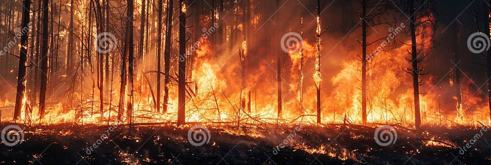 Large Flames of Forest Fire Forest Fire Forest Fire in Progress Stock ...