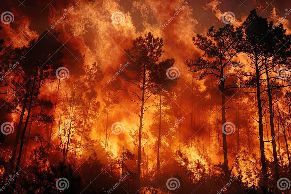 Large Flames of Forest Fire Forest Fire Forest Fire in Progress Stock ...