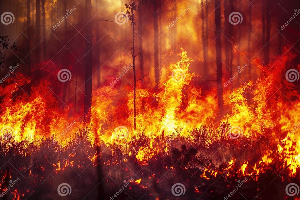 Large Flames of Forest Fire Forest Fire Forest Fire in Progress Stock ...