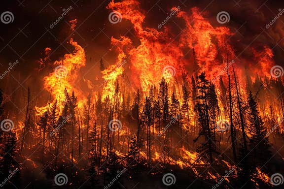 Large Flames of Forest Fire Forest Fire Forest Fire in Progress Stock ...