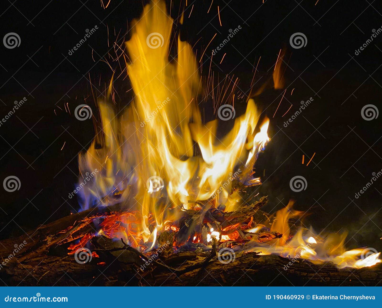 A Large Flaming Bonfire with Sparks and Particles Stock Image - Image ...