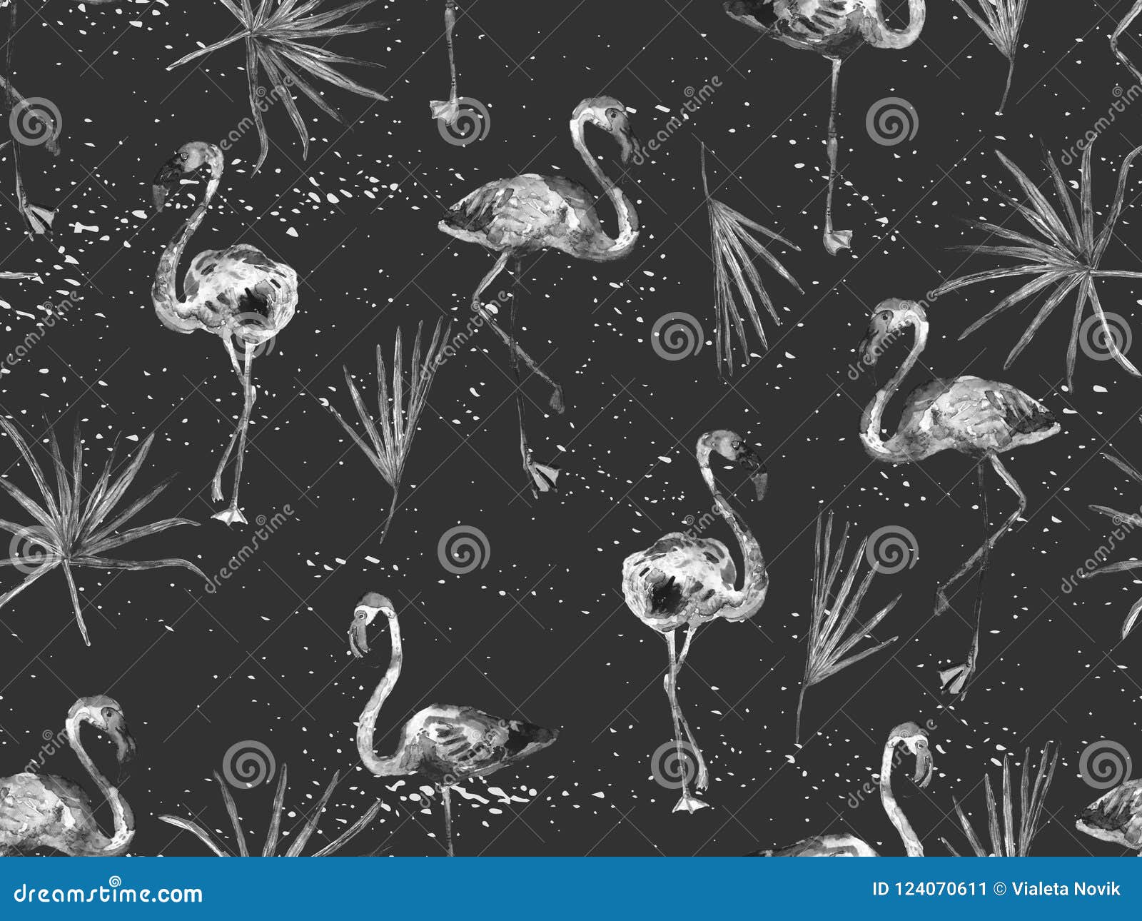 Large Flamingo Black Hawaiian Seamless Pattern. Stock Illustration ... Large Flamingo Black Hawaiian Seamless Pattern. Stock Illustration ...