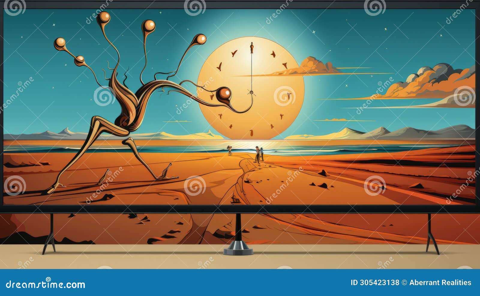 A Large Flat Screen Tv with a Clock on it Stock Illustration ...