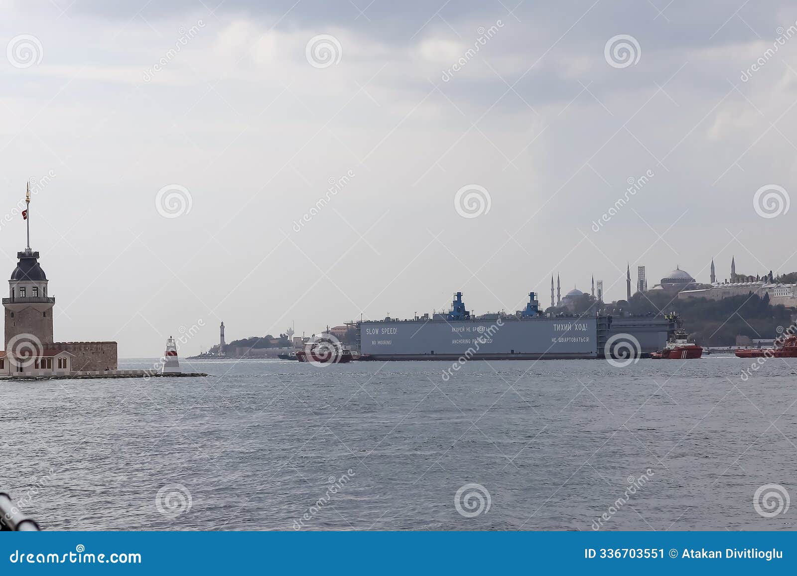 Large Floating Platform with Maritime Warnings in Istanbul Bosphorus ...