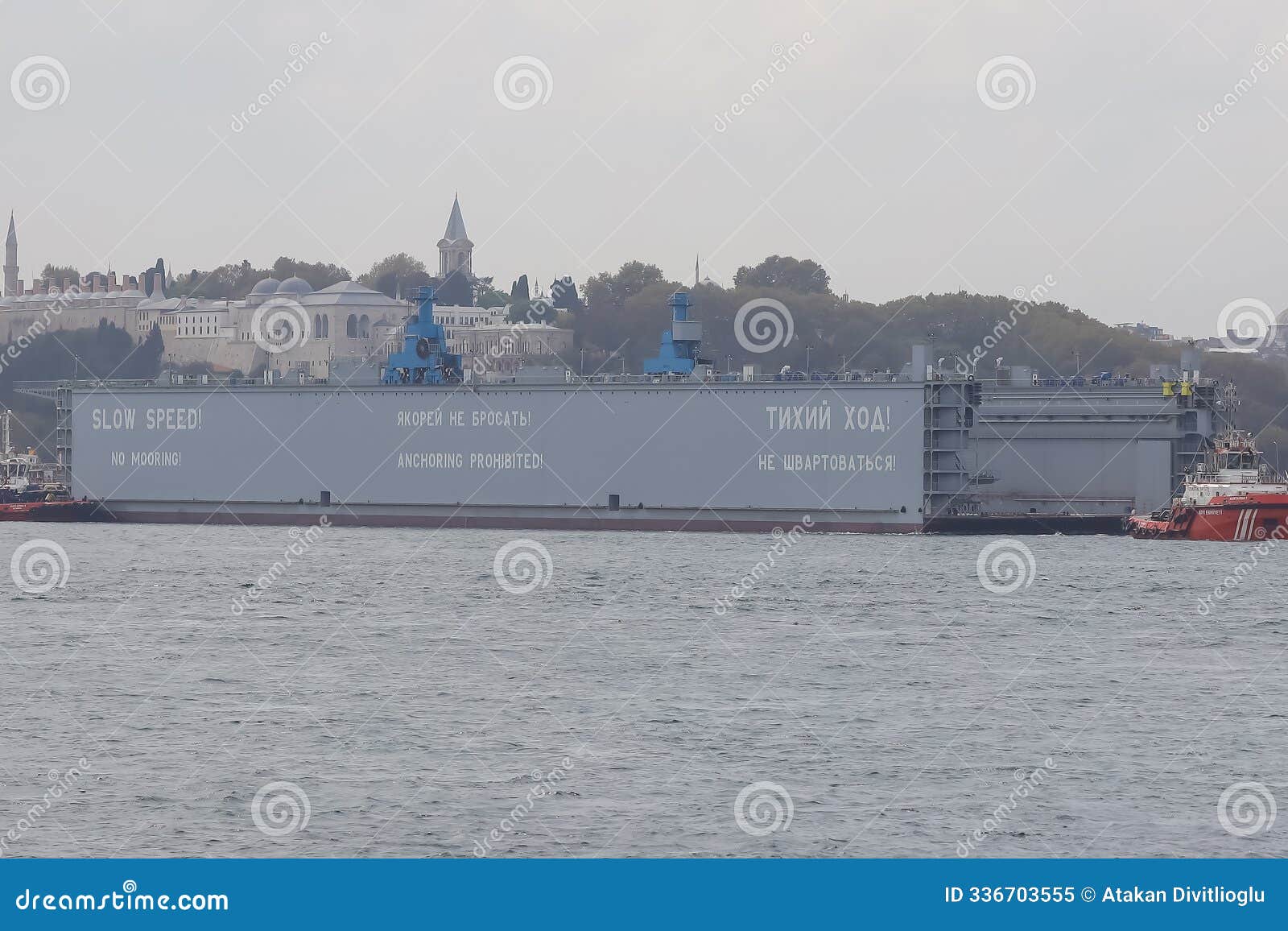Large Floating Platform with Maritime Warnings in Istanbul Bosphorus ...