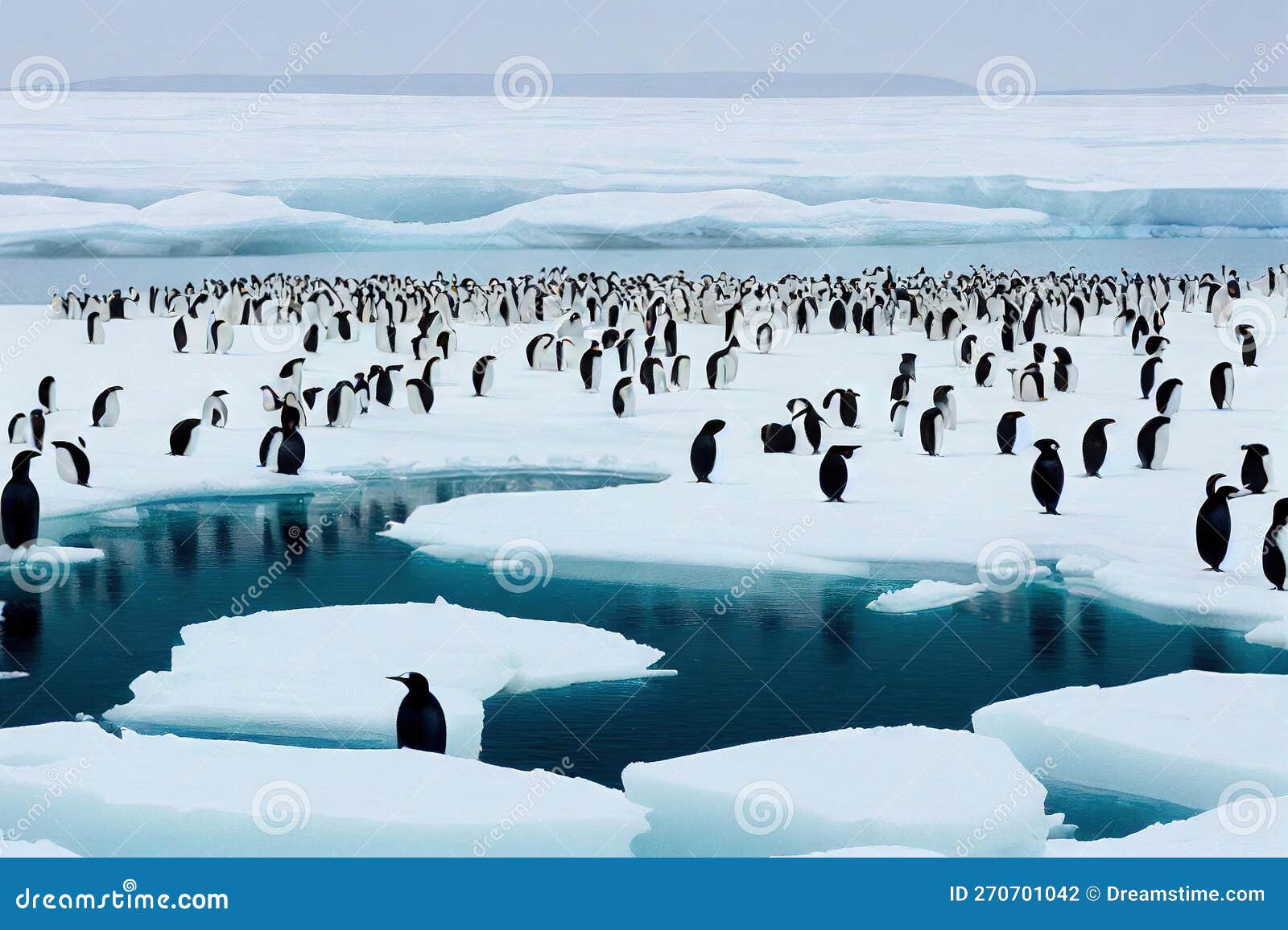 Large Flock of Emperor Penguins Crowded on Huge Ice Floe in Arctic ...