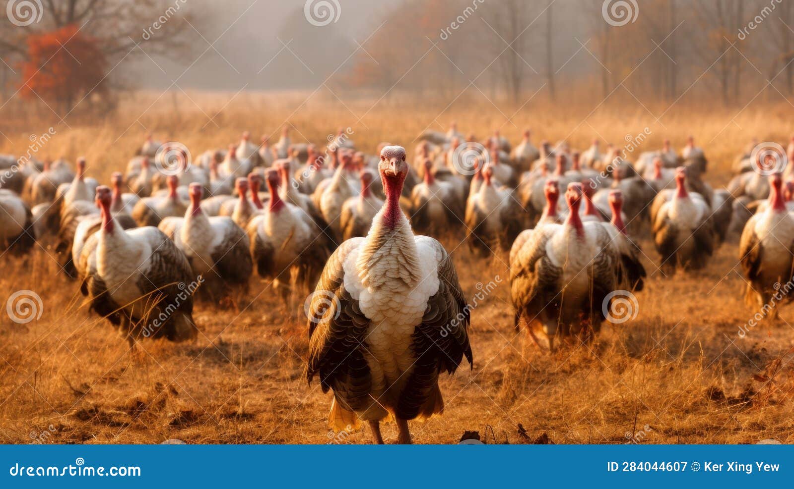 A Large Flock of Turkeys Walking Across a Field Stock Illustration ...