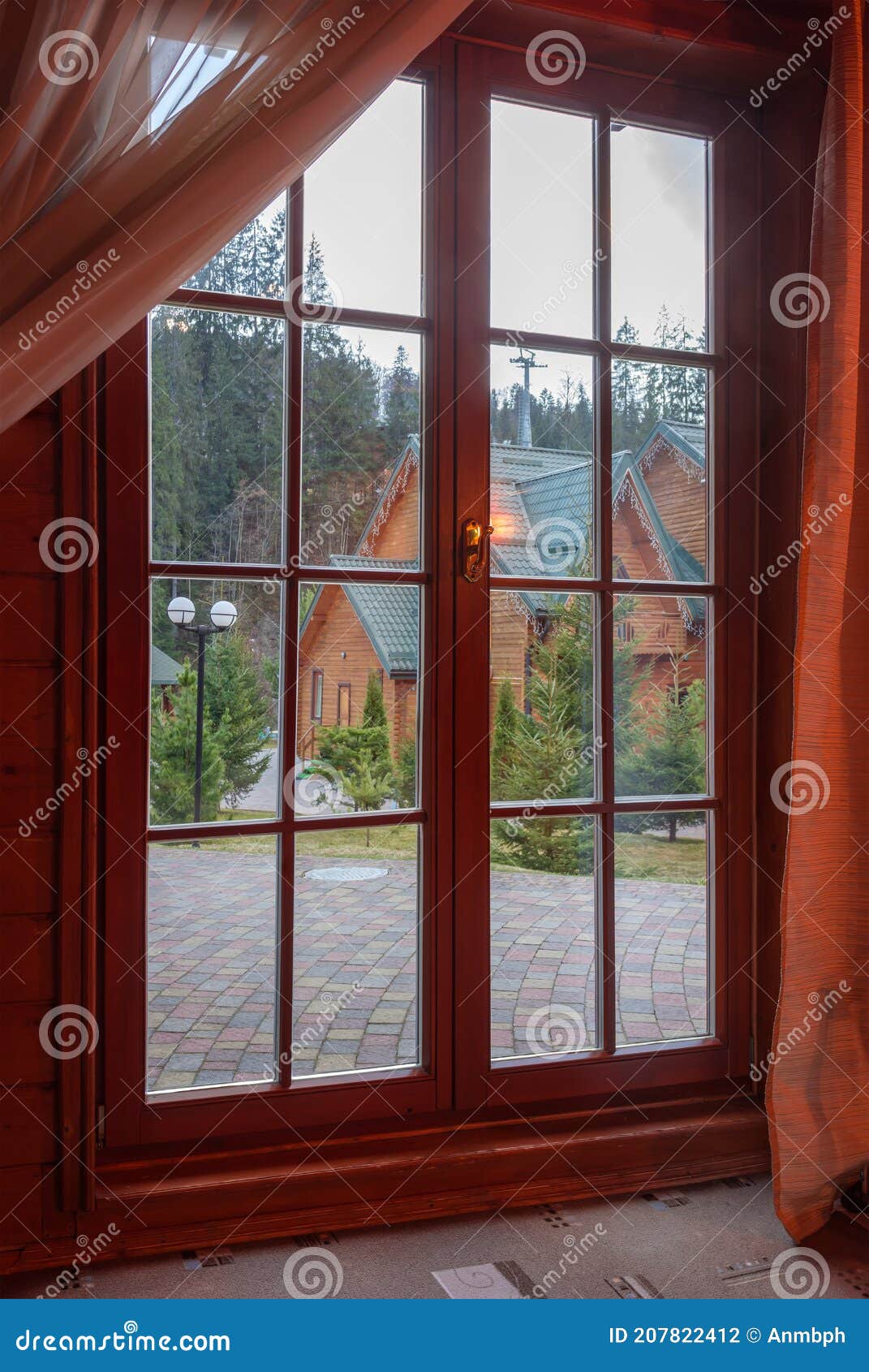Large Floor To Ceiling Wooden Window, Inside View Stock Photo - Image ...