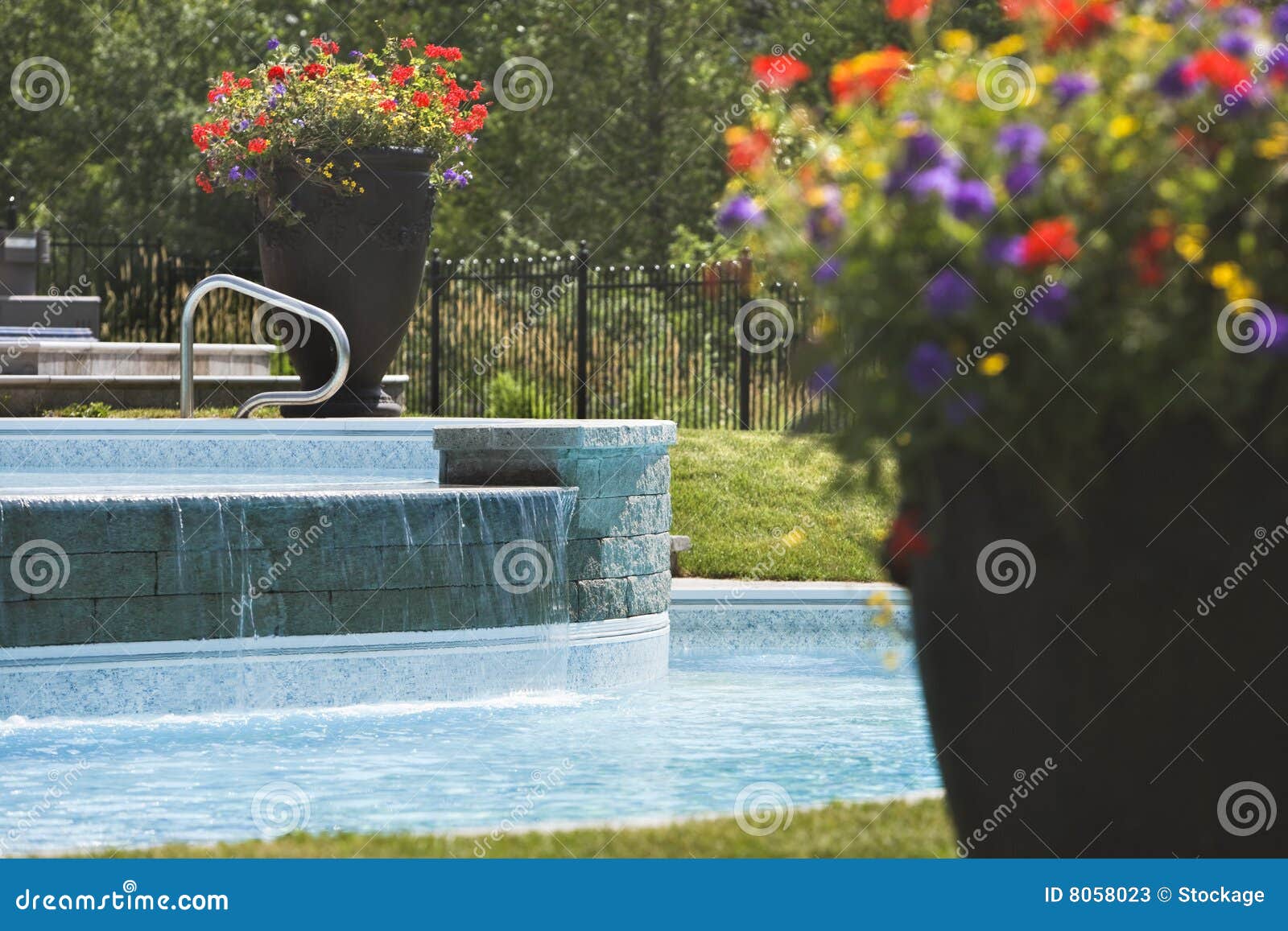 Large Flower Pots Around a Swimming Pool Stock Image - Image of nature ...