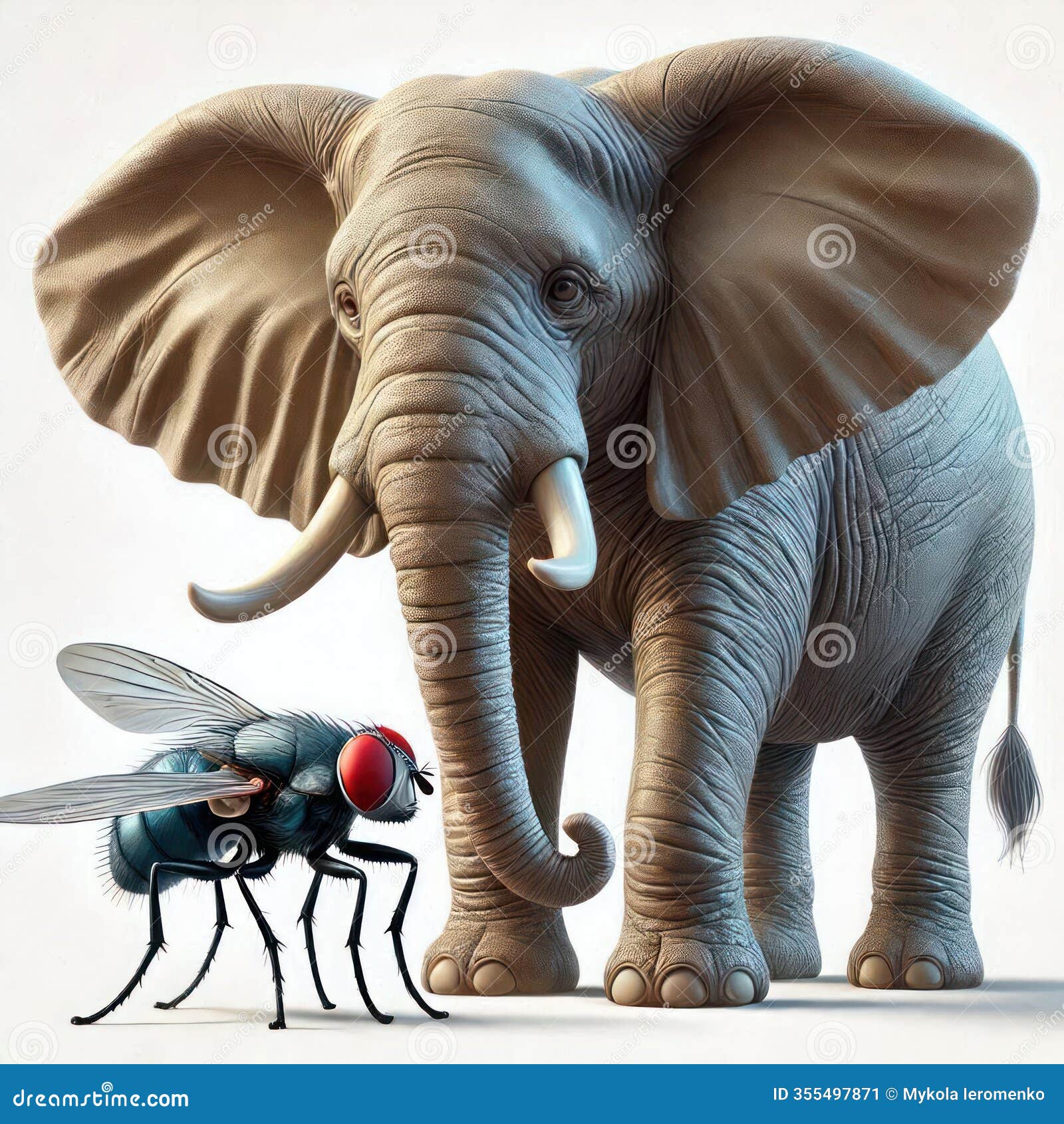 A Large Fly Next To a Standing Elephant. Space for Text. Stock Image ...