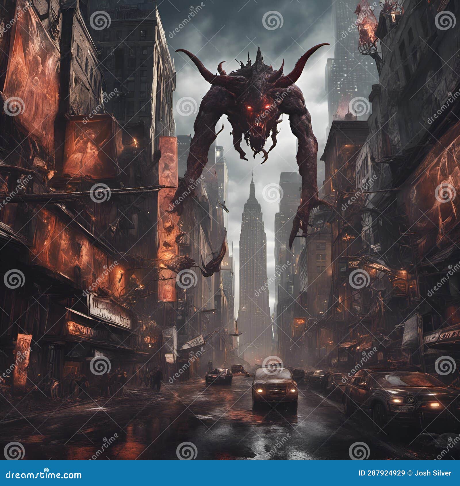 Demon Invading New York City Stock Illustration - Illustration of city ...