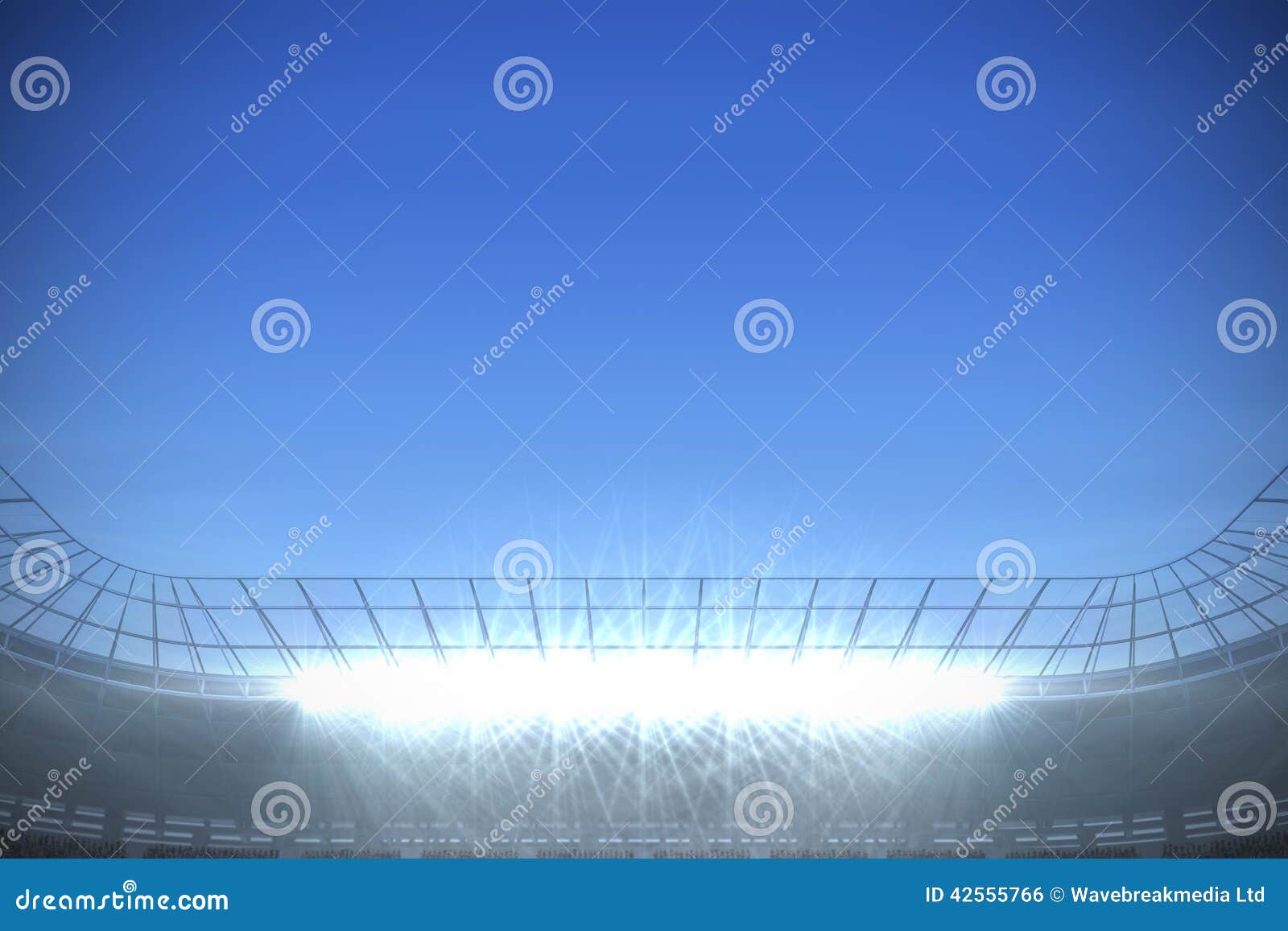 Large Football Stadium with Spotlights Under Bright Blue Stock ...