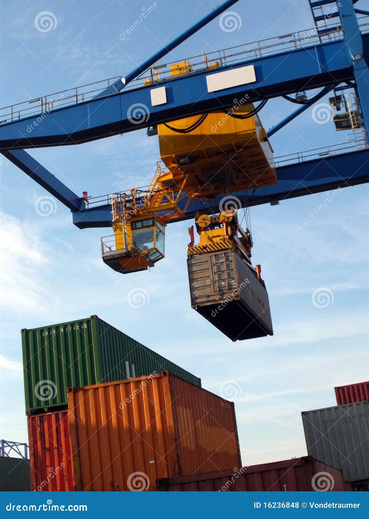 Large Forklift Stacking Containers in Port Stock Photo - Image of ...