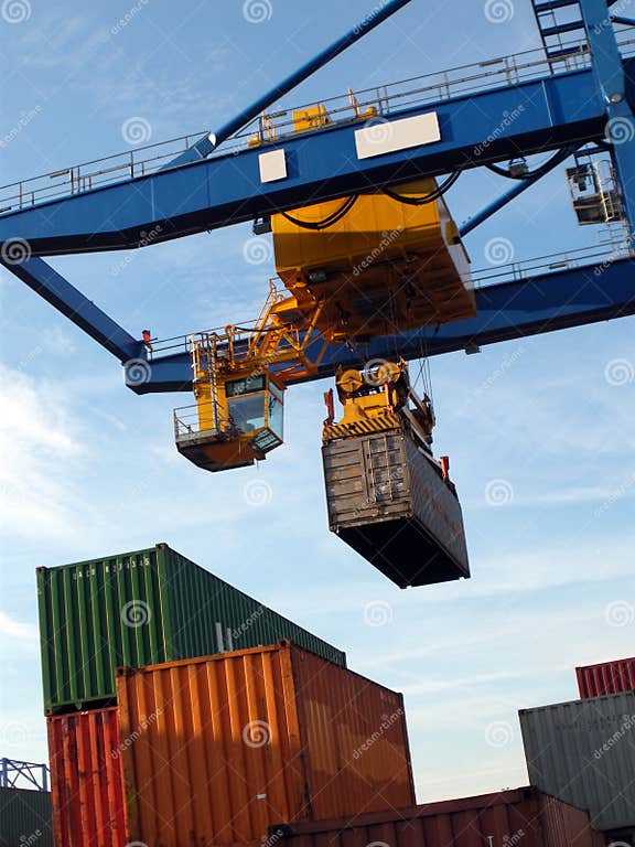 Large Forklift Stacking Containers in Port Stock Photo - Image of ...