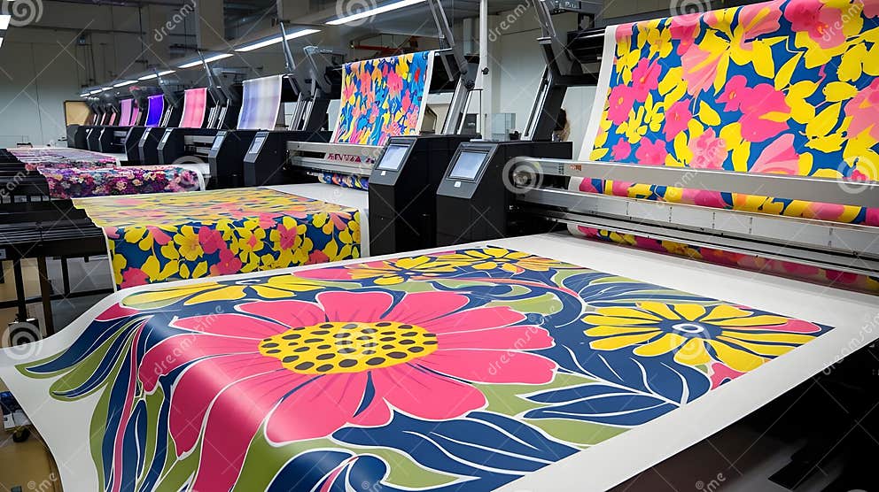 Large Format Digital Printer Printing Floral Pattern Fabric Stock ...