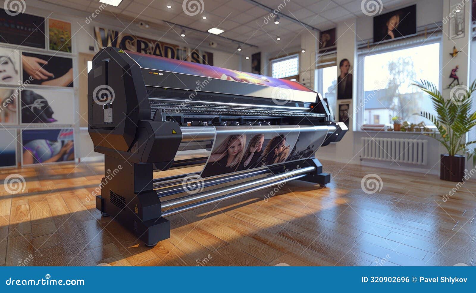 Large Format Inkjet Printer in Printshop Interior on Wood Floor ...