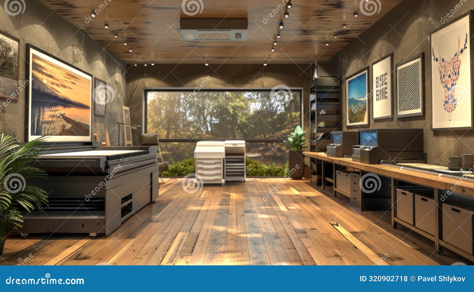 Large Format Inkjet Printer in Printshop Interior on Wood Floor ...