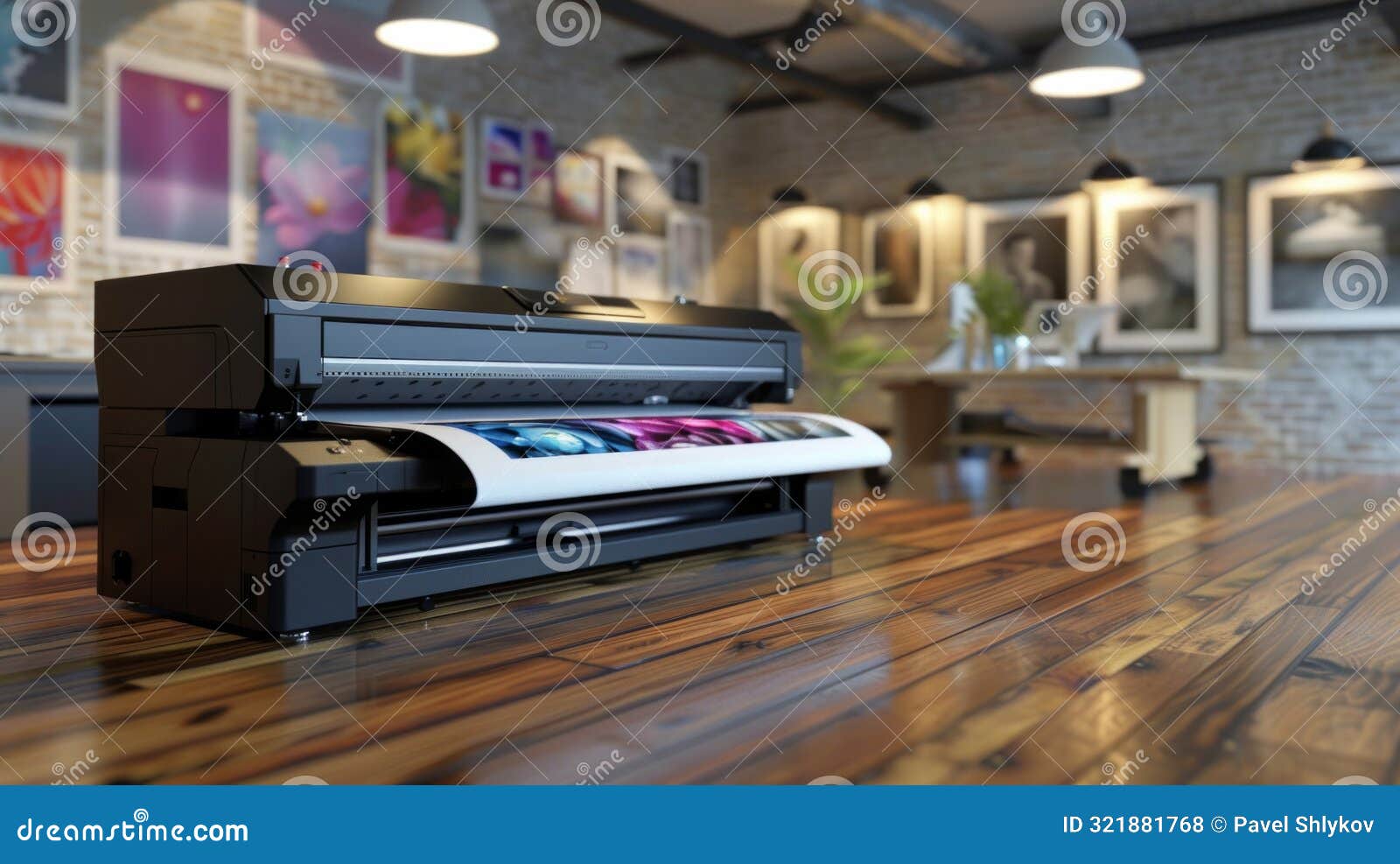 Large Format Inkjet Printer in Printshop Interior on Wood Floor ...