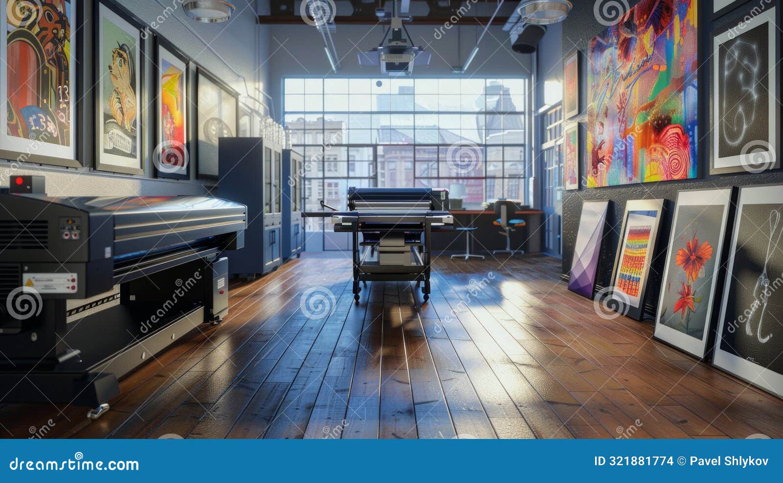 Large Format Inkjet Printer in Printshop Interior on Wood Floor ...
