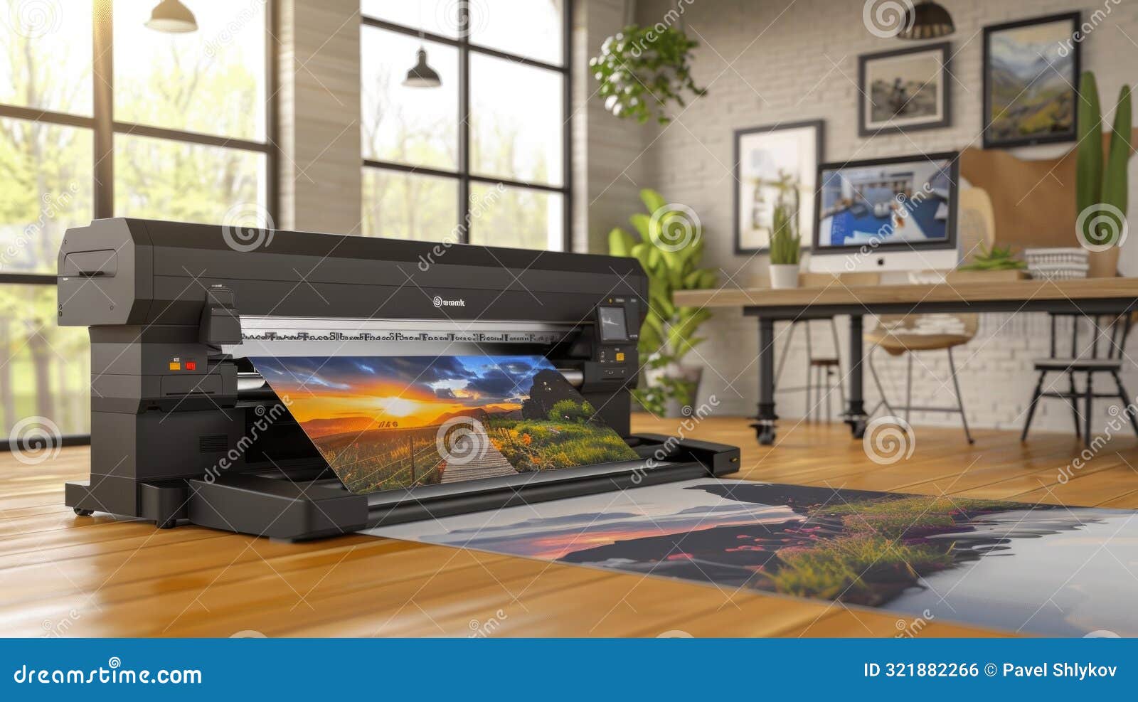 Large Format Inkjet Printer in Printshop Interior on Wood Floor ...