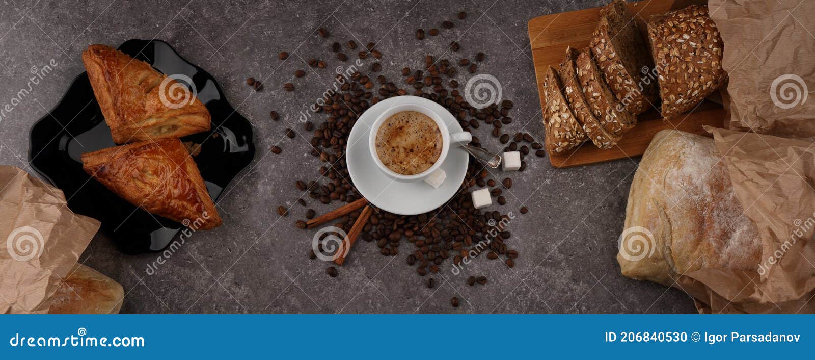 Large-format Coffee Panorama on the Granite Texture of the Table Stock ...