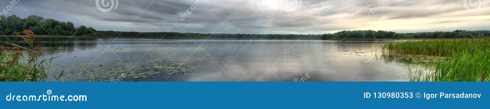Large-format Panorama of the Lake on a Cloudy Day Stock Image - Image ...