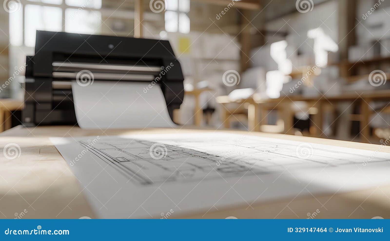 Large Format Printer Printing Blueprints on Paper in an Architecture ...