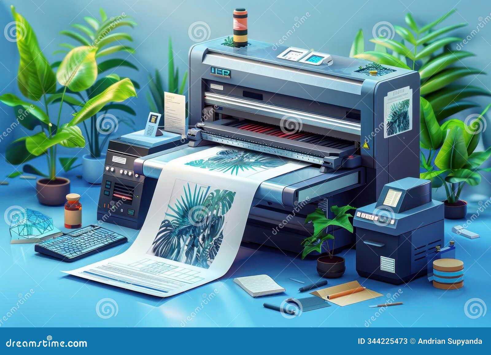 Large Format Printer Printing Tropical Leaf Design Stock Illustration ...