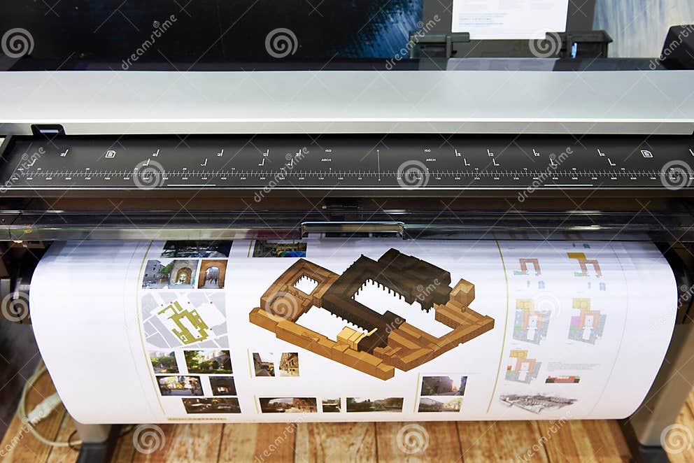 Large Format Printing on Color Plotter Stock Photo - Image of printing ...