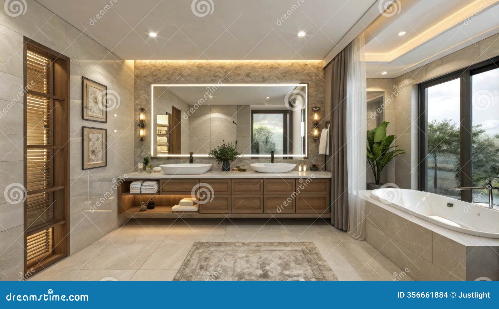 A Large Frameless Mirror Above the Vanity Reflects the Inviting Design ...