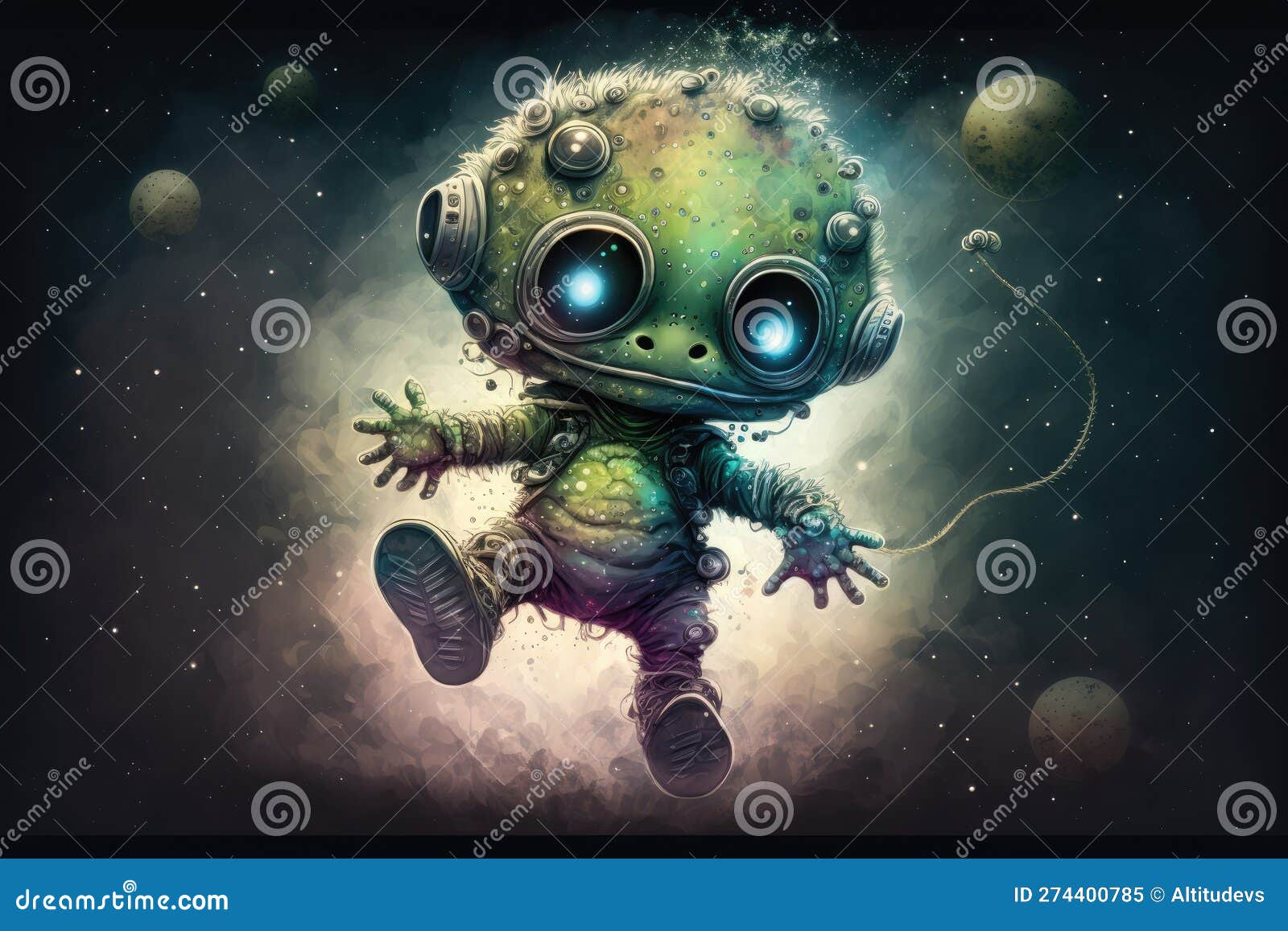 Large Friendly Alien Character Portrait in Space Creature Walking in ...