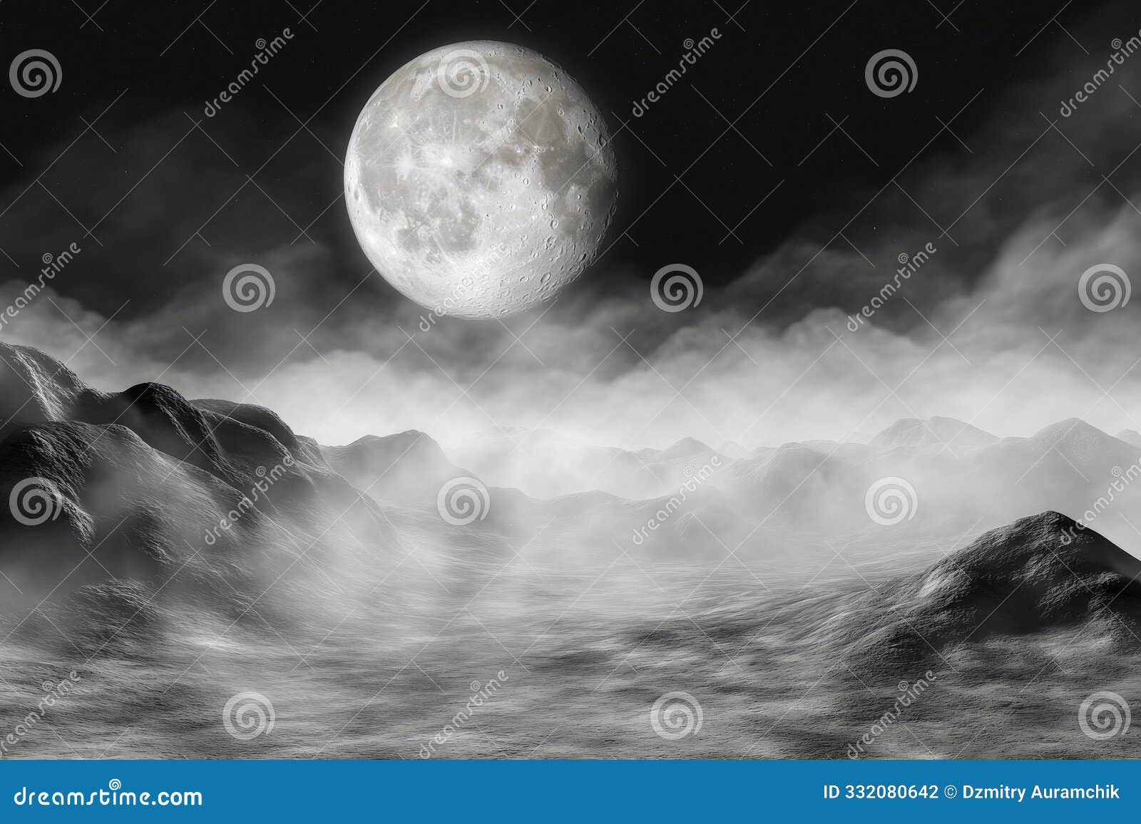 A Large Full Moon is Cast on a Stone Cliff Casting Its Moonlight on an ...
