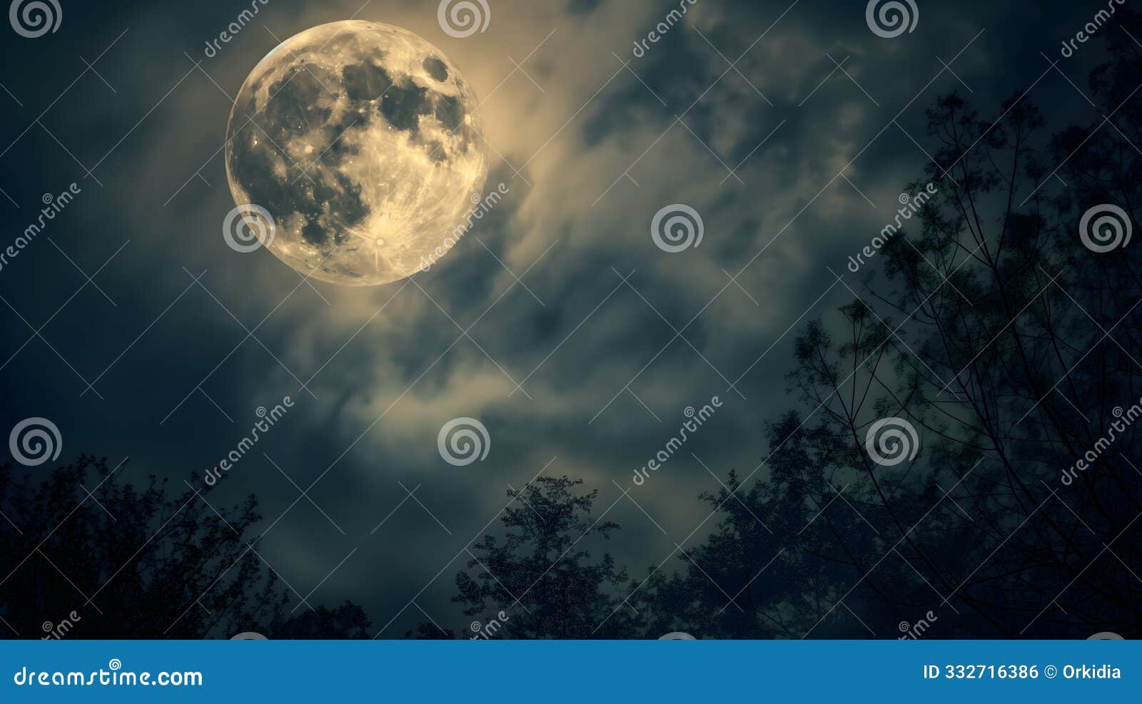 A Large Full Moon in a Night Sky Stock Illustration - Illustration of ...