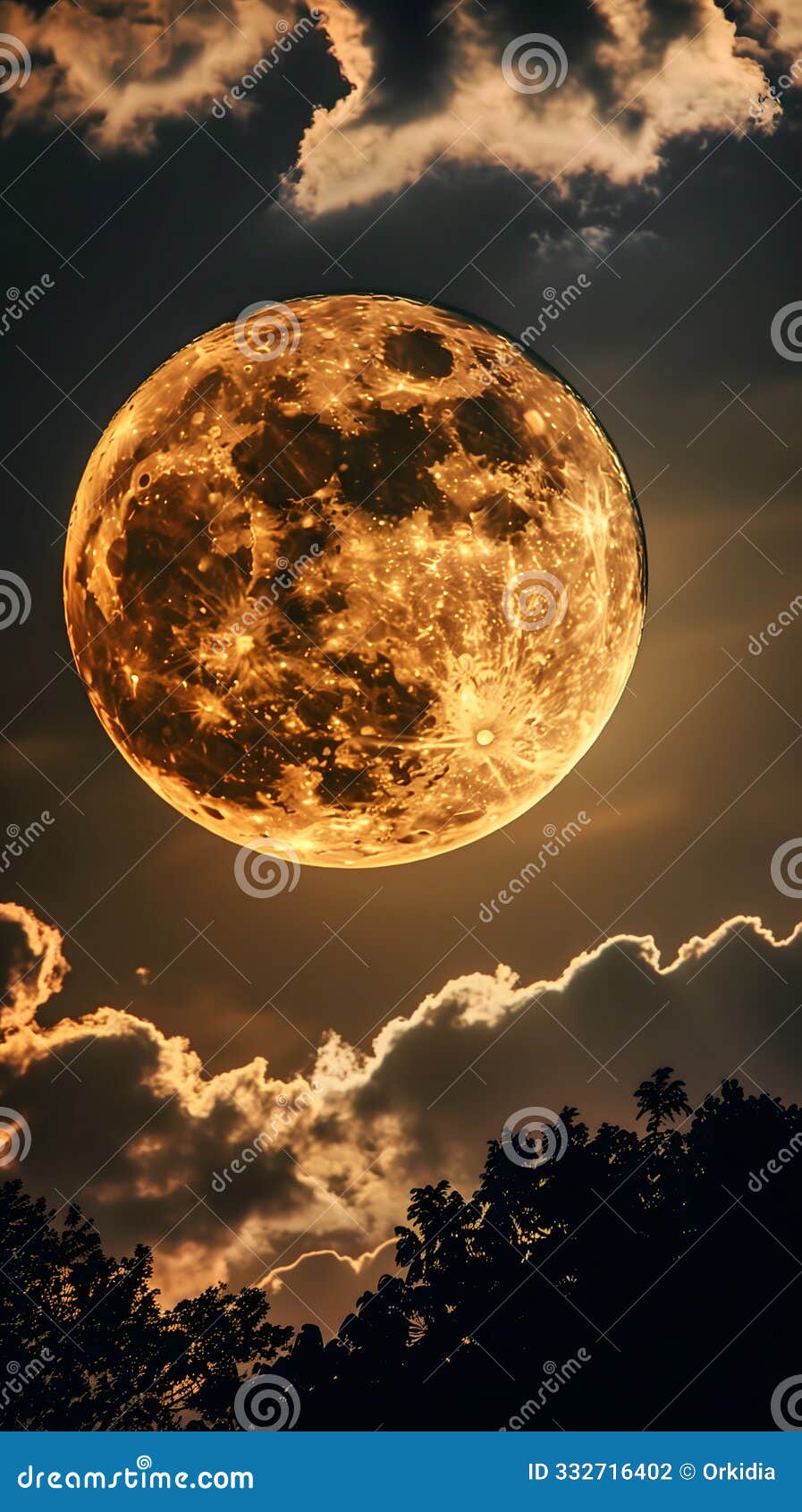 A Large Full Moon in a Night Sky Stock Illustration - Illustration of ...